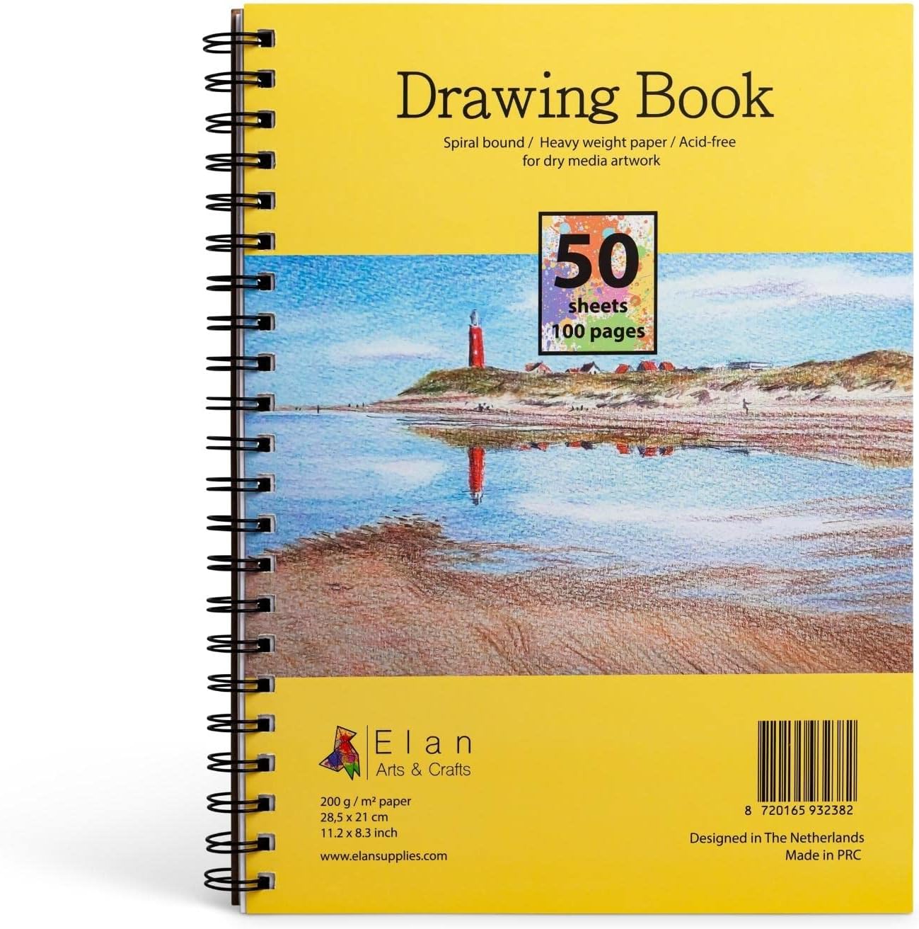 Elan A4 Drawing Book, 50 Sheets Italian Paper 90 lb/200 GSM, Acid-Free ...